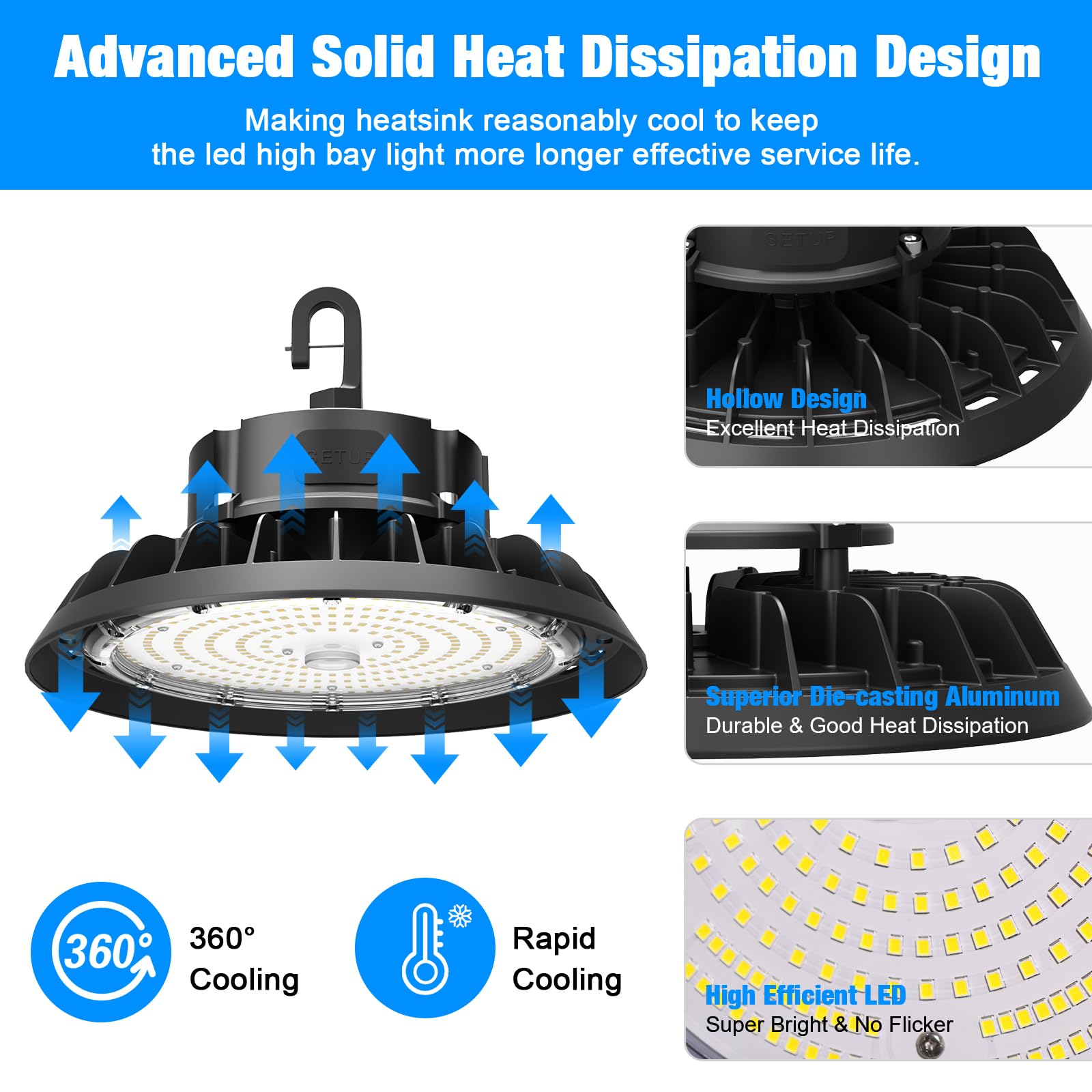LED High Bay Shop Light 100W 15000LM Super Bright High Bay Lights 5000K, 0-10V Dimmable,US Plug 5' Cable, 100-277V for Garage Barn Warehouse(2 Pack)