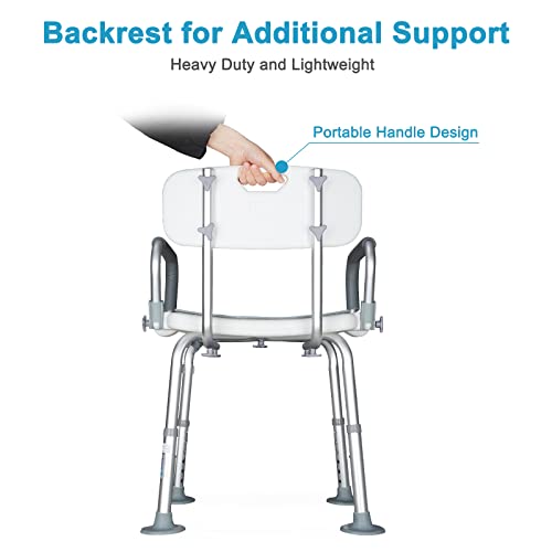LEACHOI Shower Chair with Detachable Arms and Back 350 lbs, Heavy Duty Shower Seat with Extra 4 Rubber Tips & Shower Grab Bar, Inside Shower Bath Stool for Handicap, Disabled, Seniors & Elderly