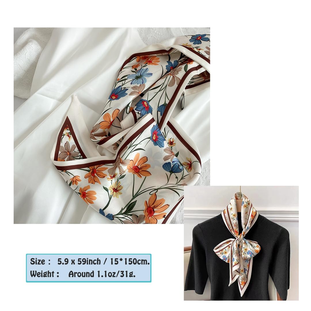 Livrerpi Double-sided Satin Silk Scarf Fashion Handbag Accessories Long Hair Head Neck Scarf 5.12 x 59inch 01