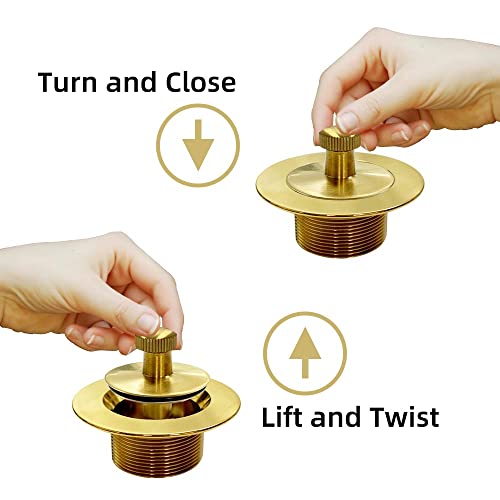 Lift & Turn Tub Trim Set with Two-Hole Overflow Cover,Replacement Bath Drain Trim Kit for Most Bathroom bathtubs (Gold)