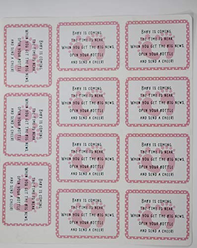 Mini Wine Bottle Stickers - Baby is Coming Labels for Baby Shower (Set of 22) (Pink)