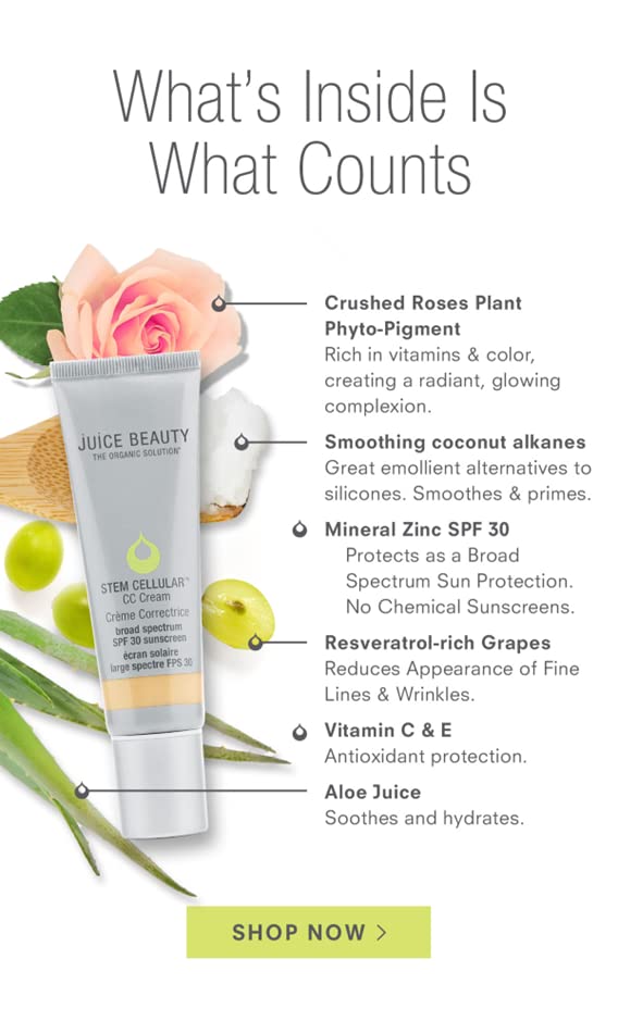 Juice Beauty STEM CELLULAR CC Cream with SPF 30 -Desert Glow, Natural-Looking Coverage, Sun Protection, Age-Defying, Skin-Perfecting Formula with Zinc SPF 30 Sunscreen-1.7 fl oz