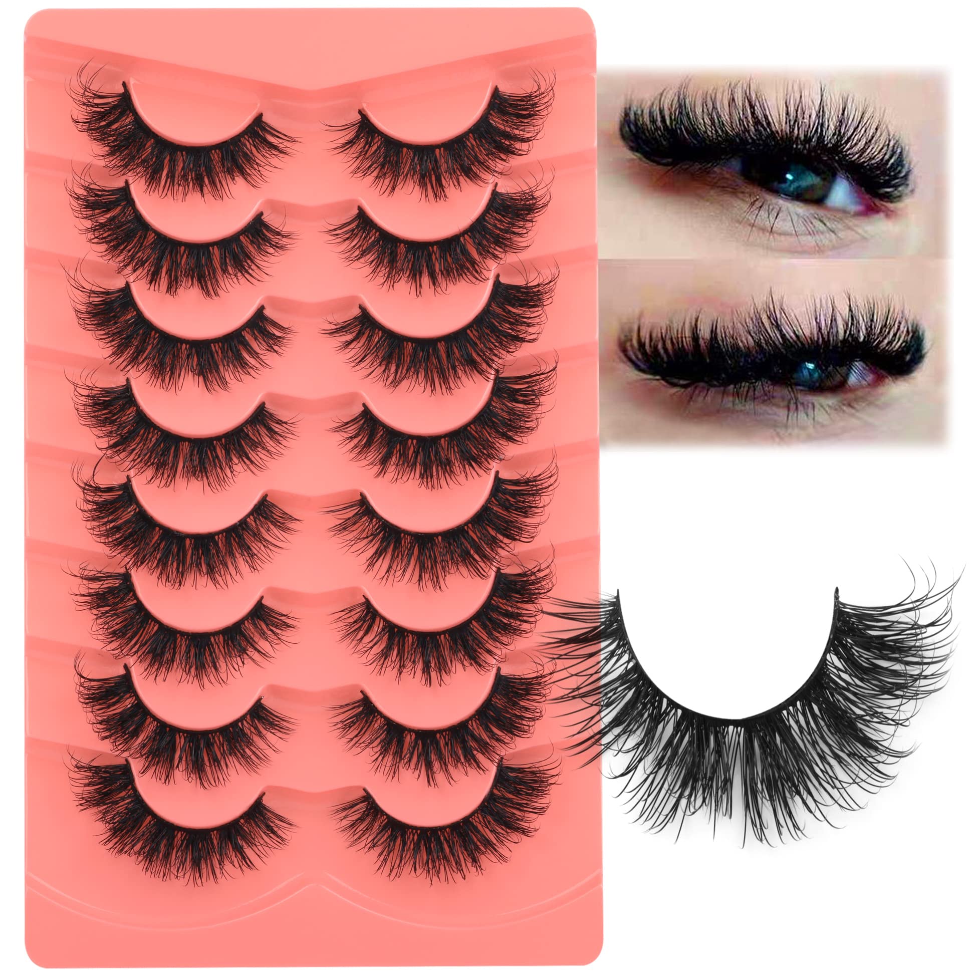 Mink Lashes Natural Look False Eyelashes Cat Eye Lashes Flat Wispy Lash 3D Strips Lashes 8 Pairs Fake Eyelashes Extension by Winifred