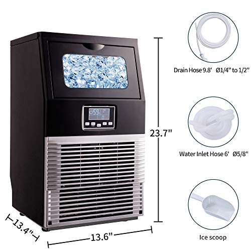 LEO11EE Freestanding Commercial Ice Maker Machine 66LBS/24H, Auto-Clean Built-in Automatic Water Inlet Clear Ice Cube Maker with Scoop, Ideal for Supermarkets Cafes Bakeries Bars Restaurants Home
