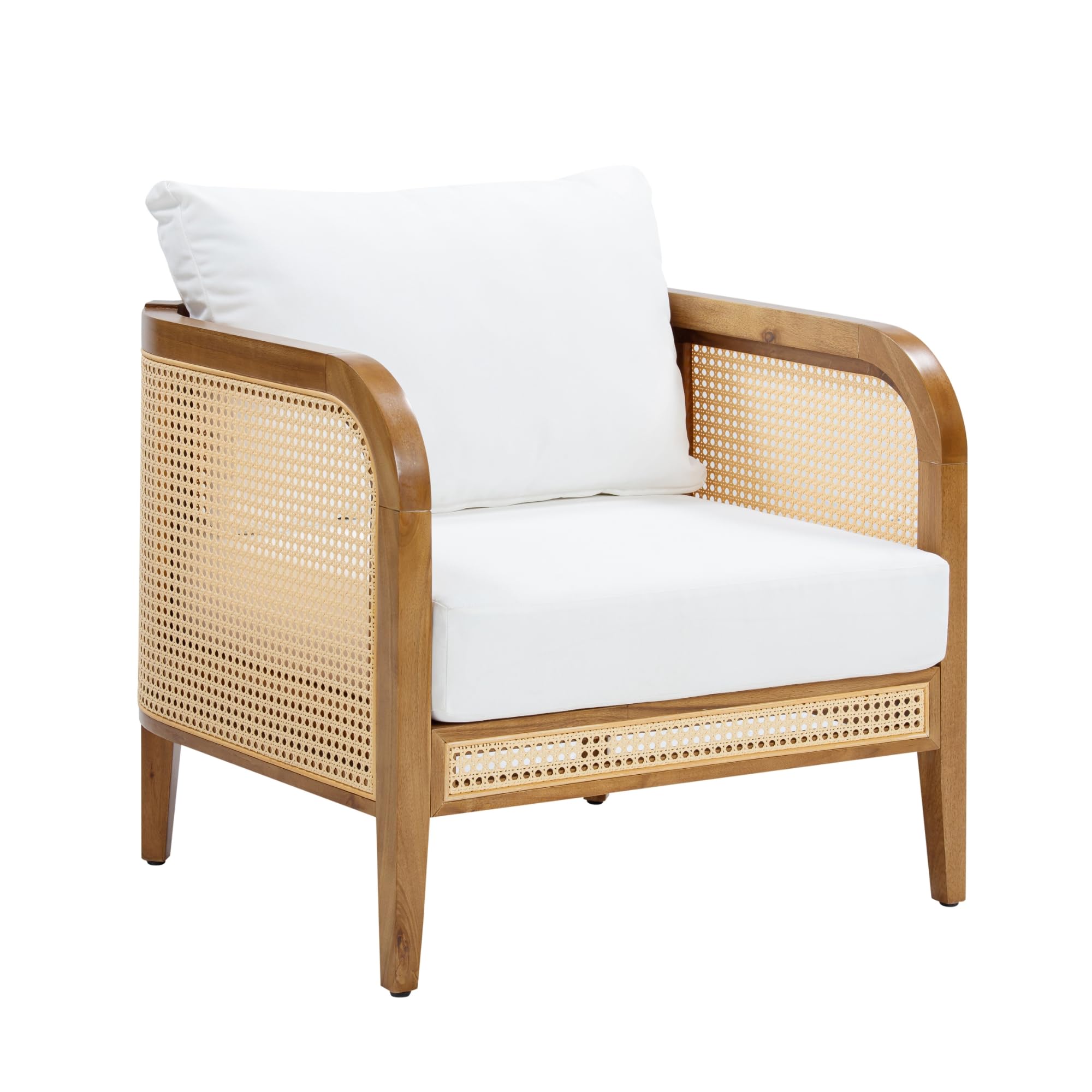 Nathan James Bohemian Upholstered Outdoor Patio Seating, Set of 2 Chairs, Light Acacia Wood/Linen White - Twila