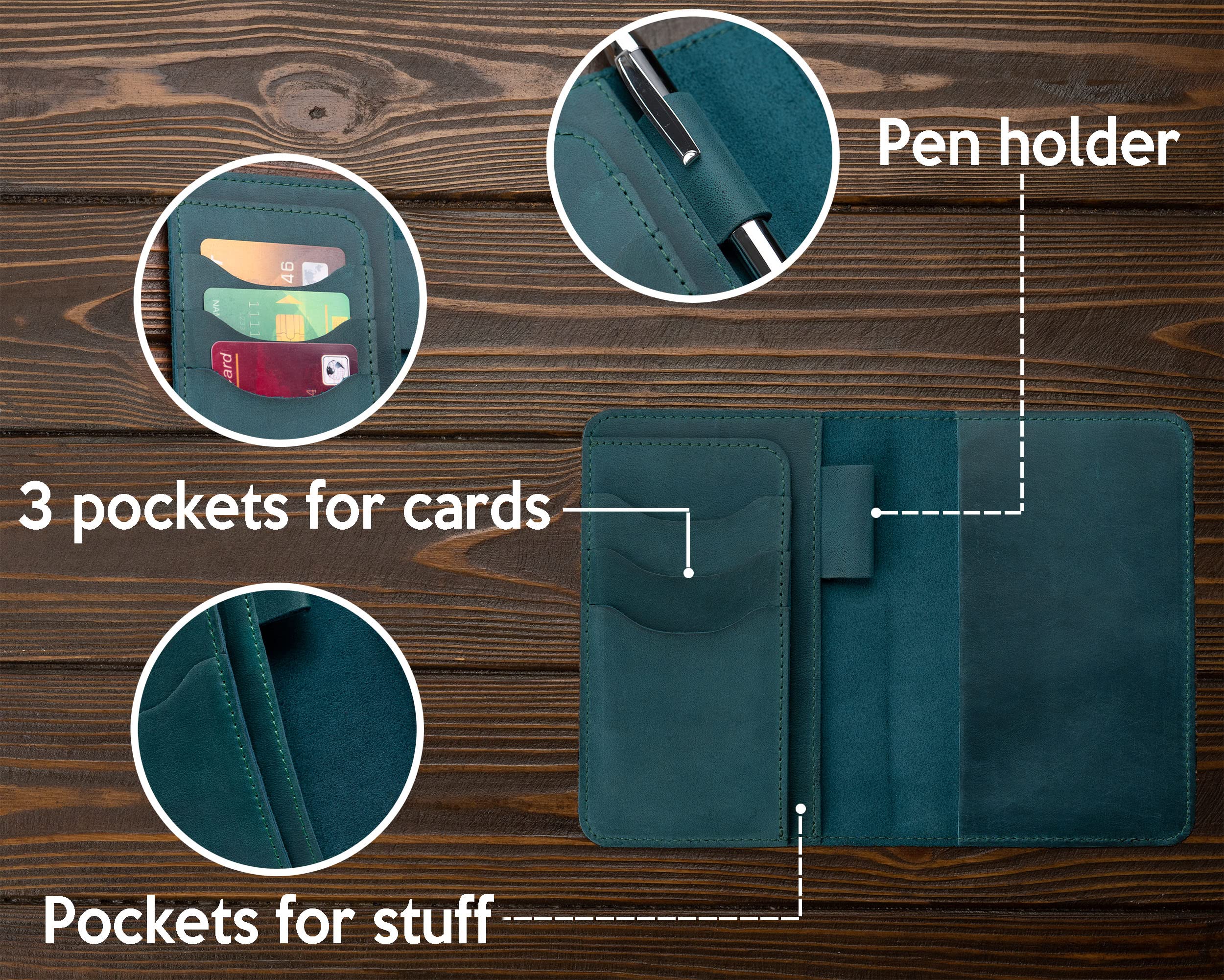 Leather Journal Cover for Moleskine Cahier Notebook Pocket size with pen holder 3.5" x 5.5" Personalized Refillable Cover Compatible with Field Notes