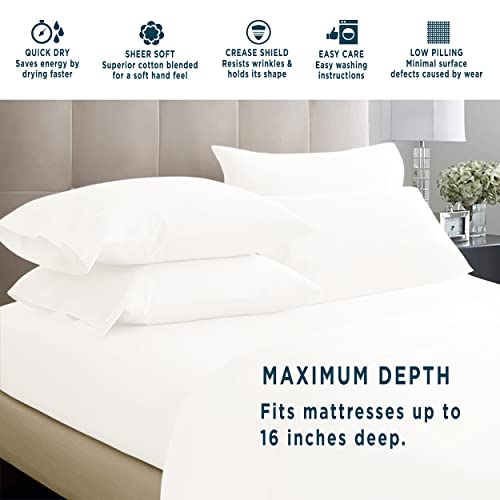 POLO World Network 6 Piece Sheet Set, Microfiber, White, Queen Sheet Set