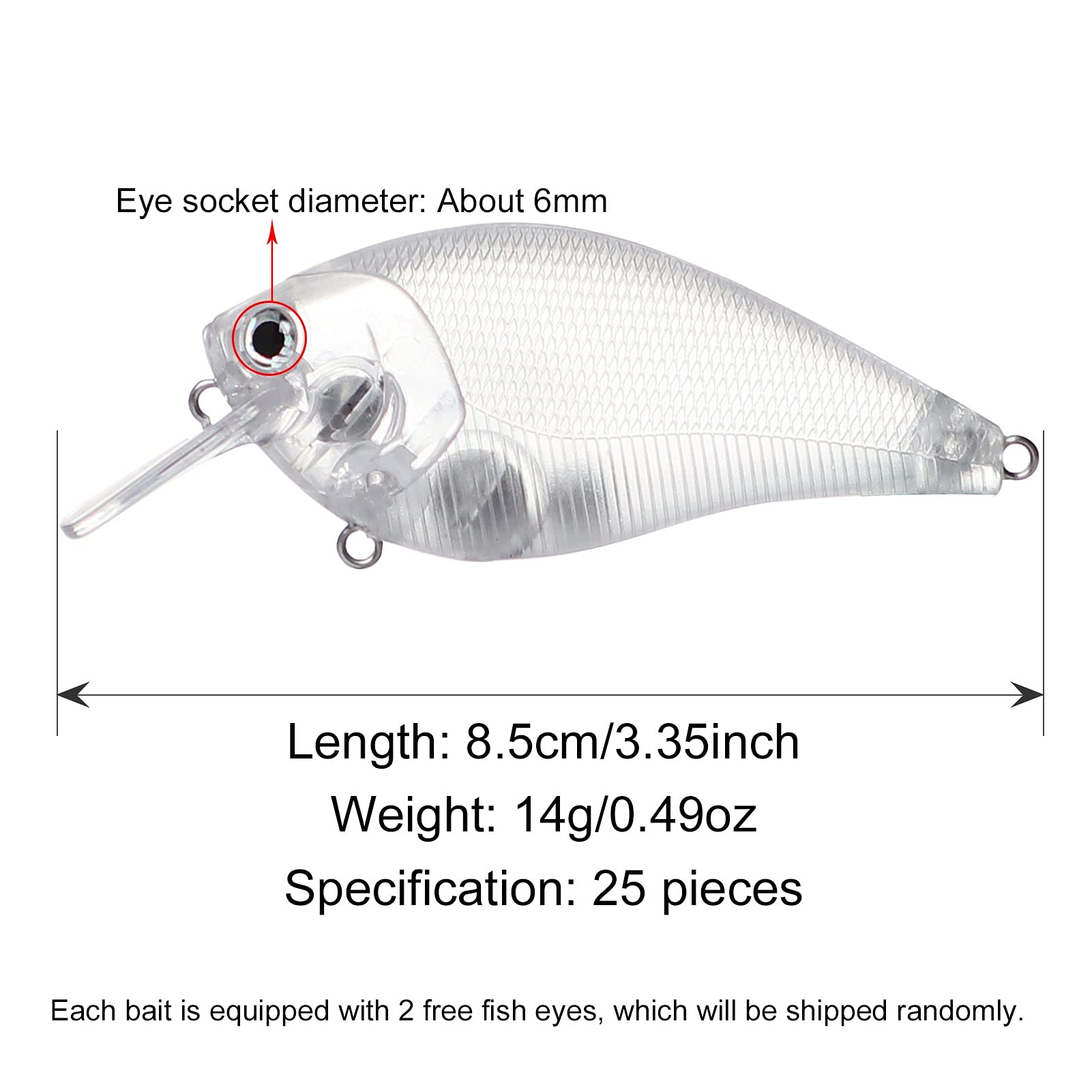 LHLLHL 25 Pcs/Unpainted Fishing Lures 8cm 8g Artificial Bait Carp Fishing Wobblers Tackles DIY Lures Clear Blank Crankbaits