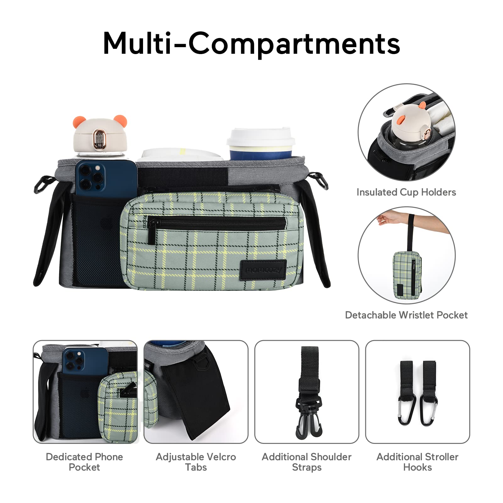 Momcozy Universal Baby Stroller Organizer& Insulated Baby Bottle Bag