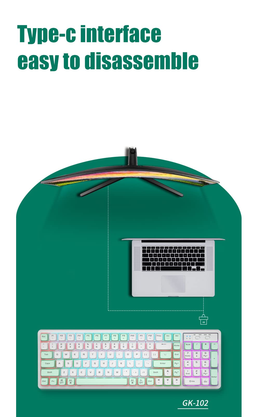 LGBN Matcha Green Mechanical Keyboard, Red Switches 102 Keys RGB Backlight Wired Hot Swap Gaming Keyboard