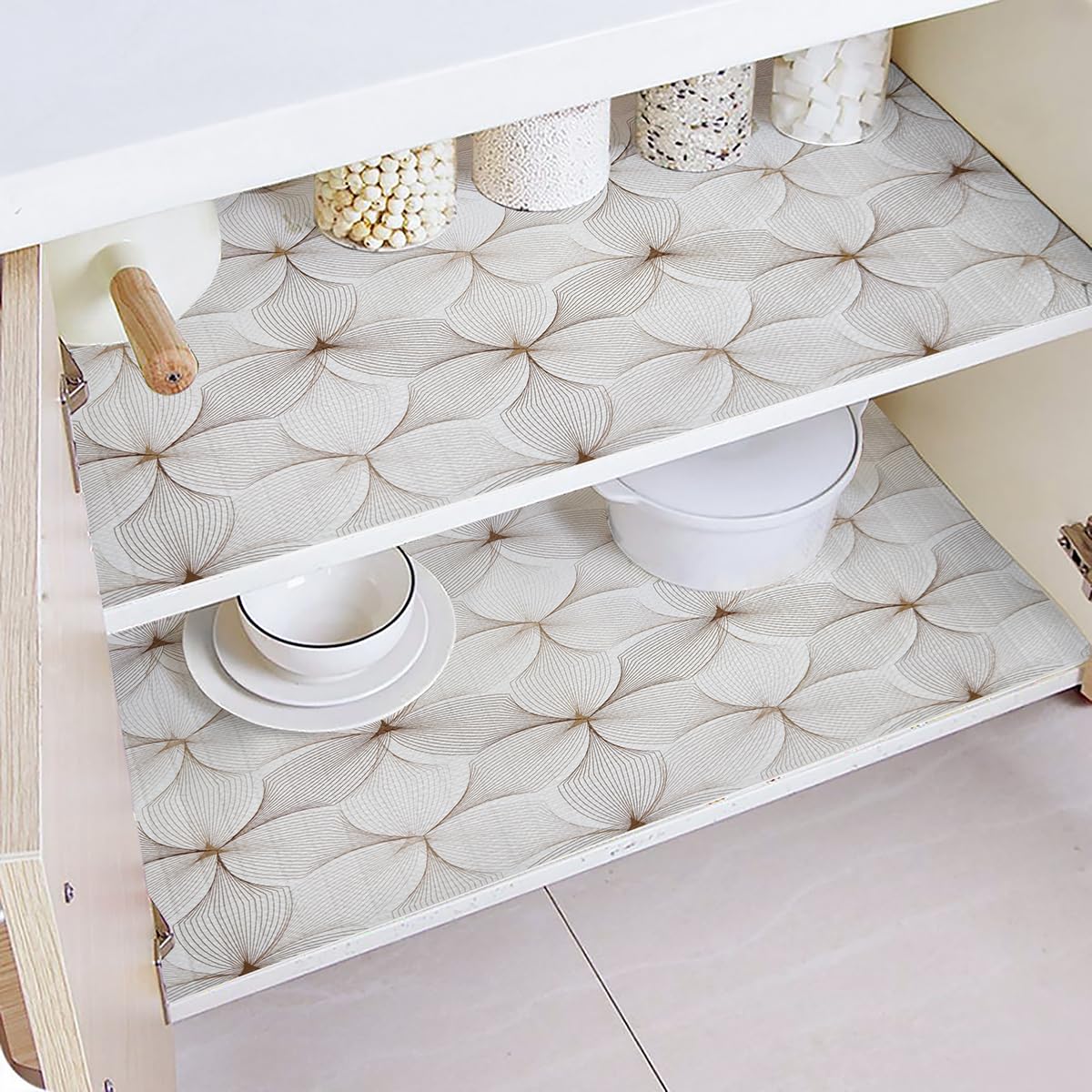 Quttisay Shelf Liner for Kitchen Cabinets,Non Adhesive Cabinet Liner,Non-Slip Drawer Liner,Waterproof Shelf Liner Easy to Clean Strong Grip Liner for Cabinets,Drawers,Cupboard,(Flower 12 inx10 FT)