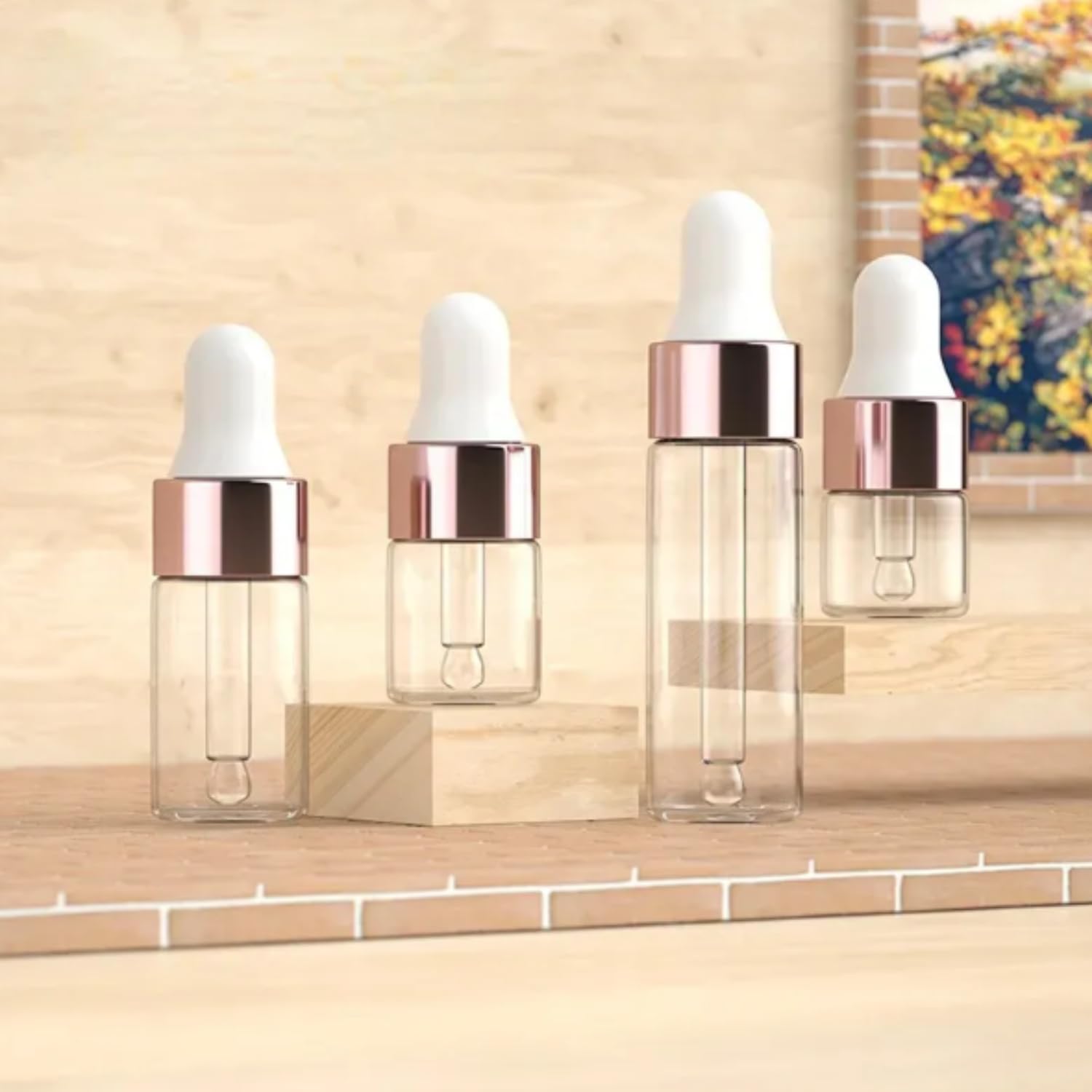 NGARHUG STORE Eye Dropper Bottle Rose for Essential Oils, 4pcs of 1-5ml Glass Bottles with Eye Droppers Tincture Bottles, Leak Proof Travel Bottles