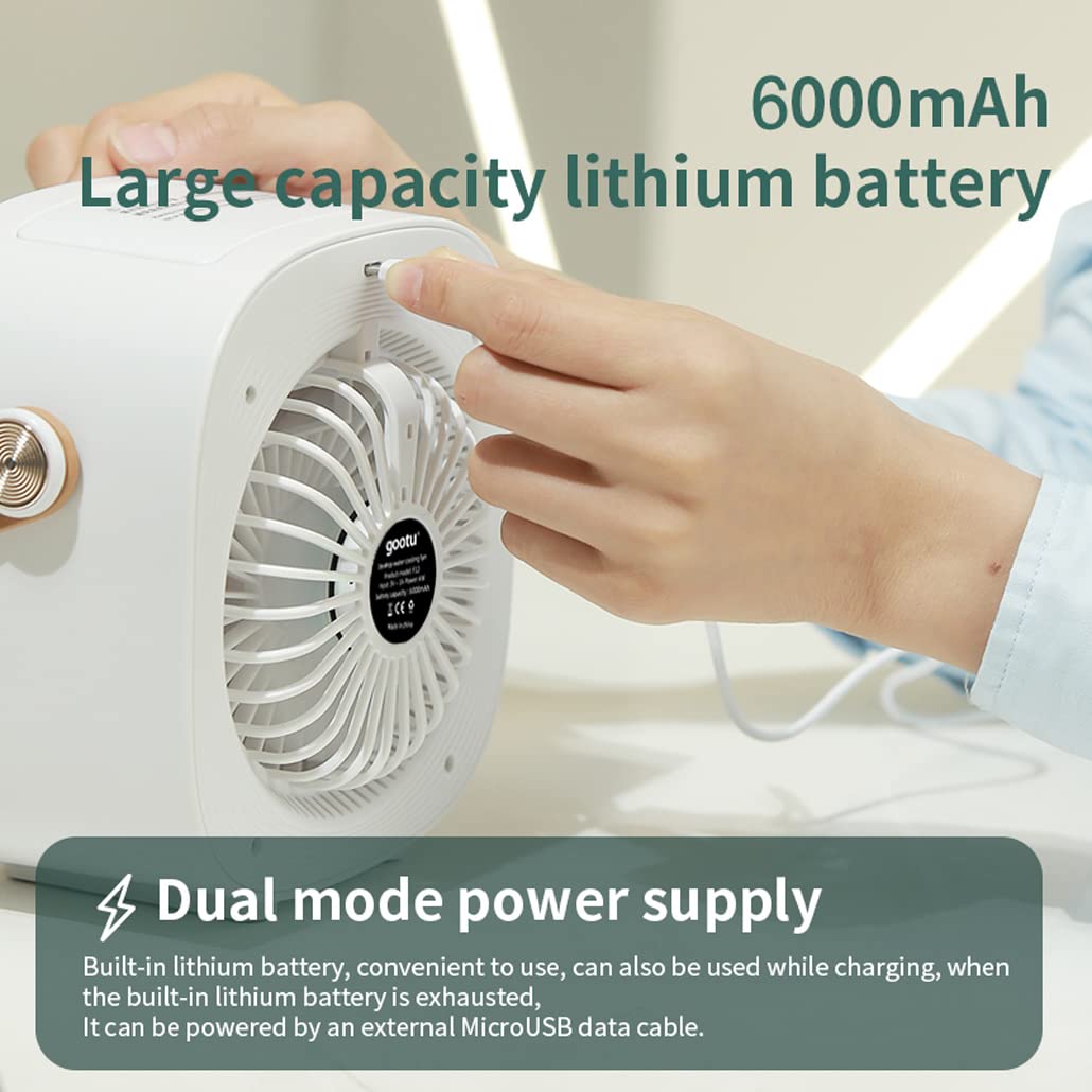 Portable Air Conditioner,6000mAh Mini Air Conditioner Fan,USB Rechargeable Personal Air Conditioner,3 Speed Quiet Air Cooler for Desktop、Office、Bedroom,study、Travel & Indoor/Outdoor Activities.(White)