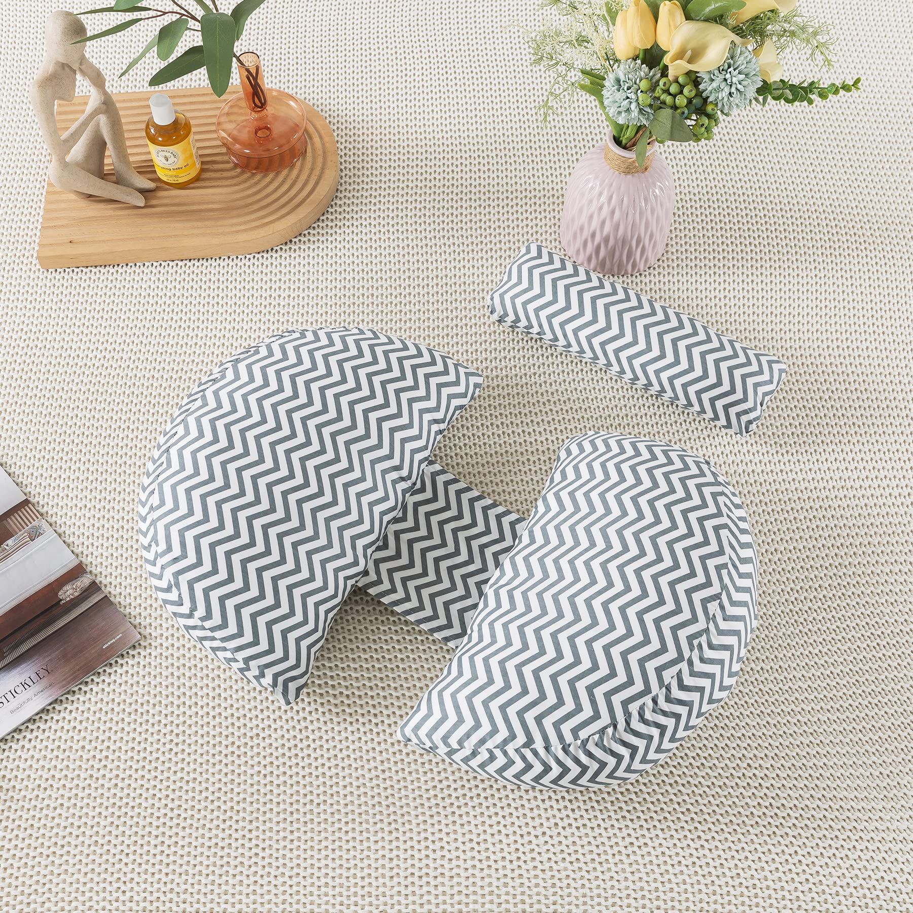 Lemfux Maternity Belly Double Wedge Pillows for Pregnant Women Sleeping, Small Adjustable Striped Pregnancy Pillow for Back Support, 100% Cotton, Ultra Comfortable, for Side Sleeper