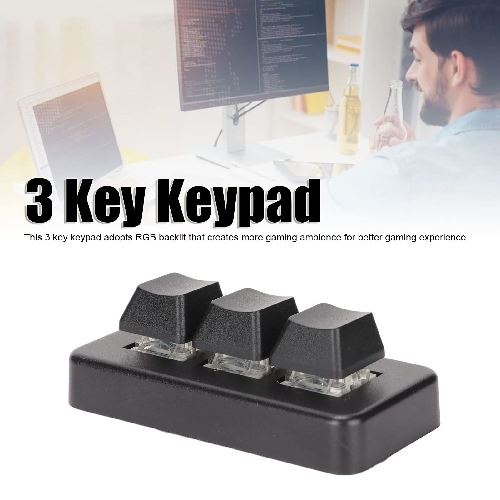 Mini 3 Key Keypad Mechanical Gaming Keyboard, USB RGB Backlit Mini Programmable Macro Keypad OSU HID DIY Keyboard(Black)