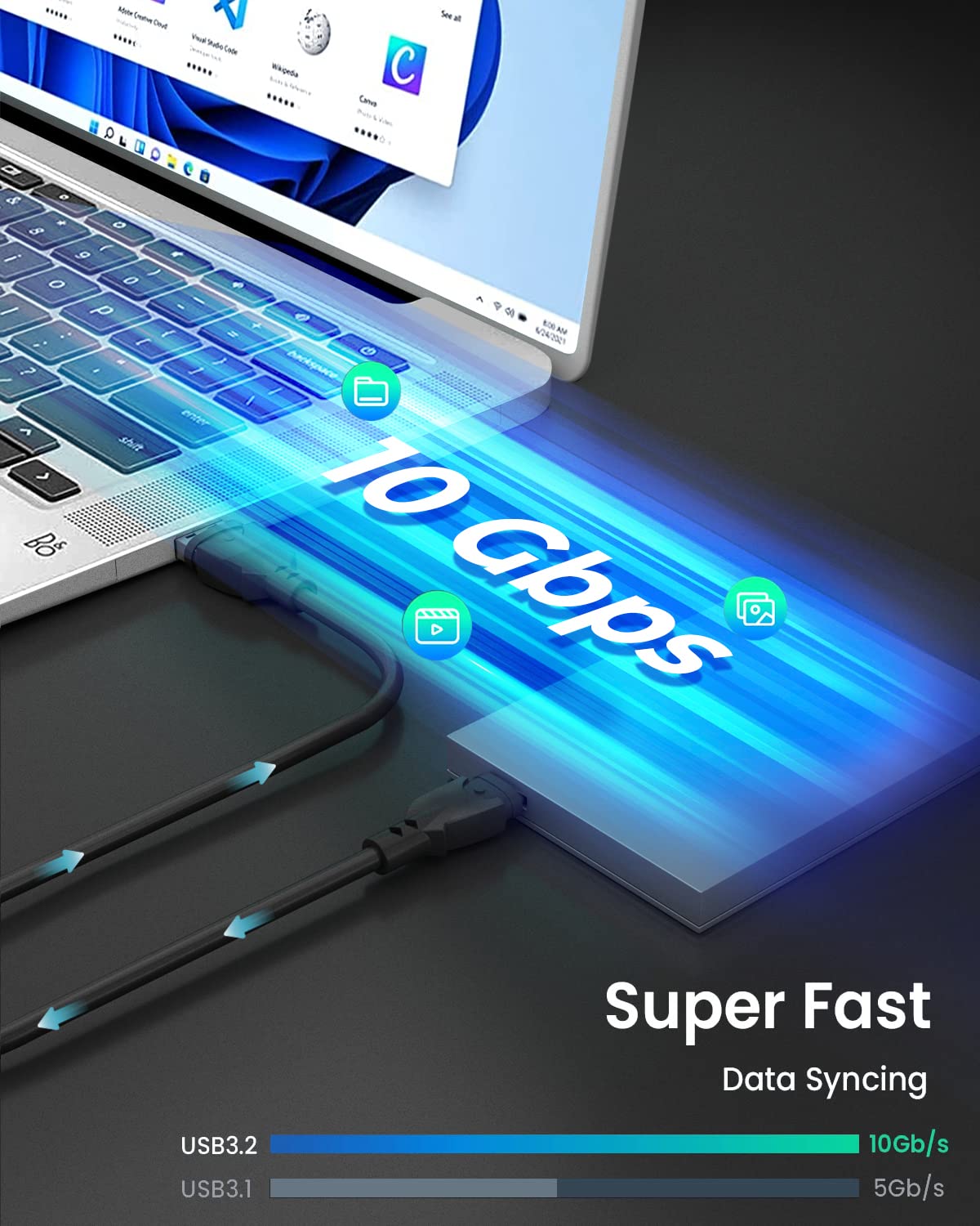 LDLrui USB C Cable 10Gbps USB A to USB C Data Cable 3FT, 3A Type C Charger Fast Charging High Speed USB 3.2 Gen 2 Data Transfer Cable for Galaxy S21/S20, iPad Pro, Portable SSD, PS5 Controller etc