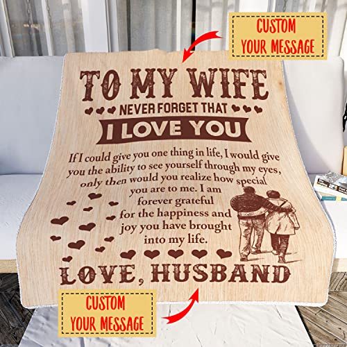 Personalized To My Wife Throw Blanket, Gift To My Wife Blanket From Husband, Never Forget That I Love You, Love Letter Blanket, Customized Name, Custom Blanket for Valentine’s Day, Anniversary