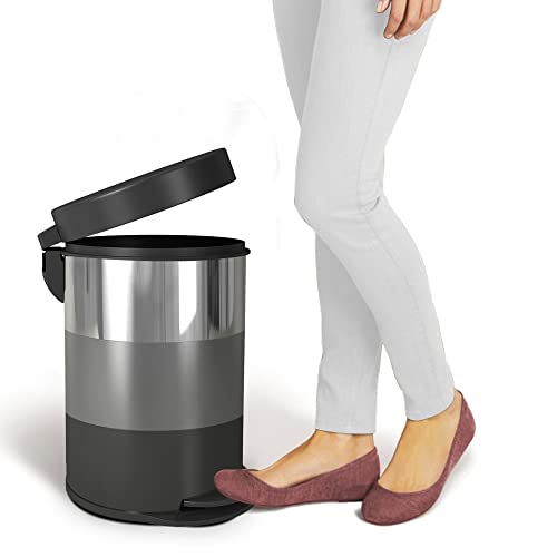 nu steel Stainless Steel Step Garbage Trash Can with Lid: 5 Liter/1.32 gal for The Kitchen, Bathroom, Bedroom, Patio, RV – 3 Tone Finish
