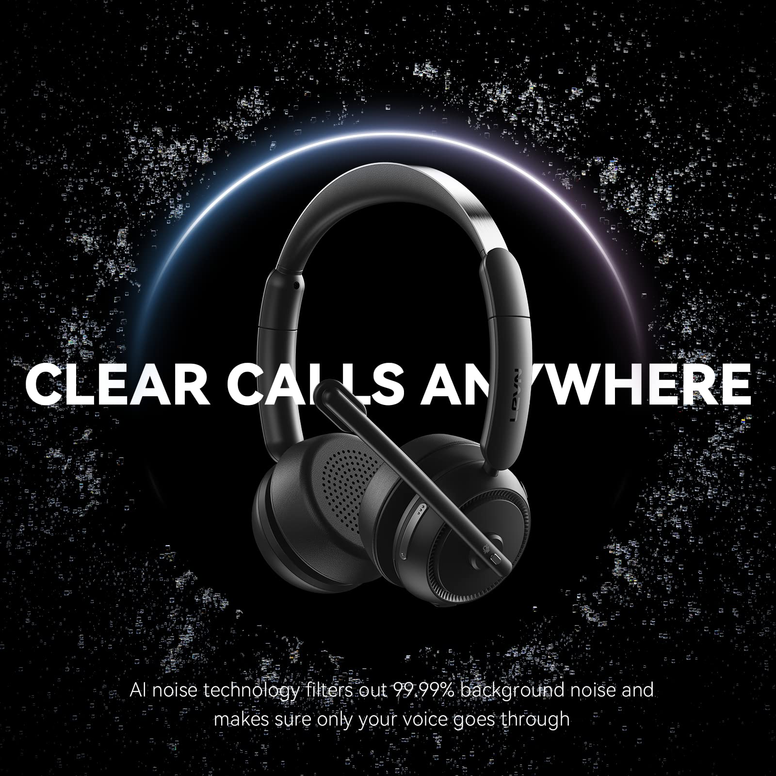 LEVN Wireless Headset, Bluetooth Headset with Noise Canceling Microphone & Charging Base, 65 Hrs Working Time 2.4G Headset with Microphone for PC/Laptop/Computer/Remote Work/Call Center/Zoom