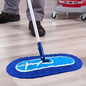 QWORK 2 Pack Cotton Dust Mop Head Refills, 24 x 6in Floor Duster Broom Nylon Dust Mop Replacement Head, for Hardwood Ceramic Marble Tile, Heavy-Duty Refill for Industrial & Residential Use, Blue
