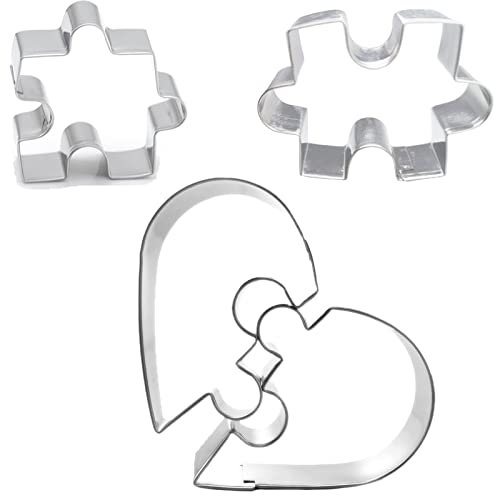 LOVE Heart Puzzle Shaped Cookie Set of 4 pcs, Stainless Steel Valentineās Day Jigsaw Puzzle DIY Fondant Cutters