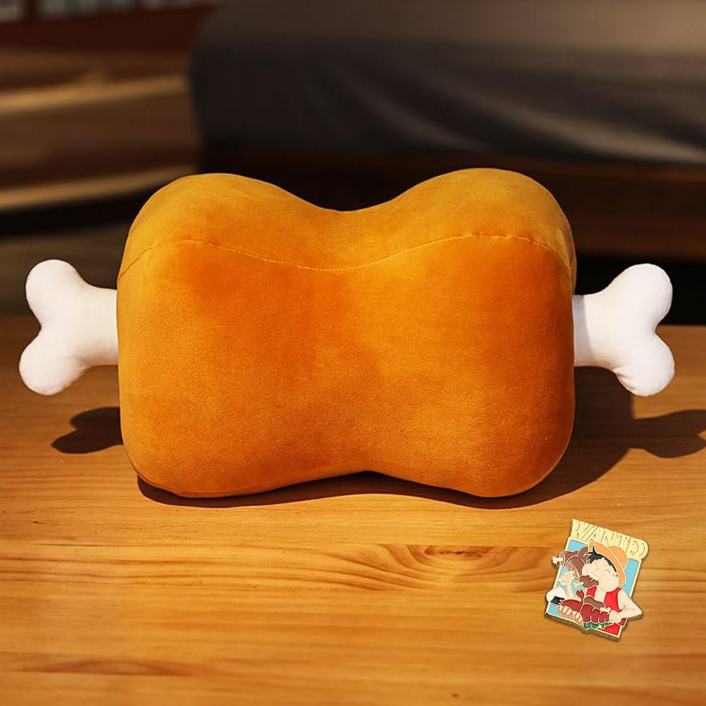 ONEPIECE LUFFYs Favorite 3D Super Soft Roast Meat Bone Plush Pillow with Brooch pin, Bedding Cozy Plush Decorative Pillow, Funny Meat Bone Stuffed Soft Throw Pillow