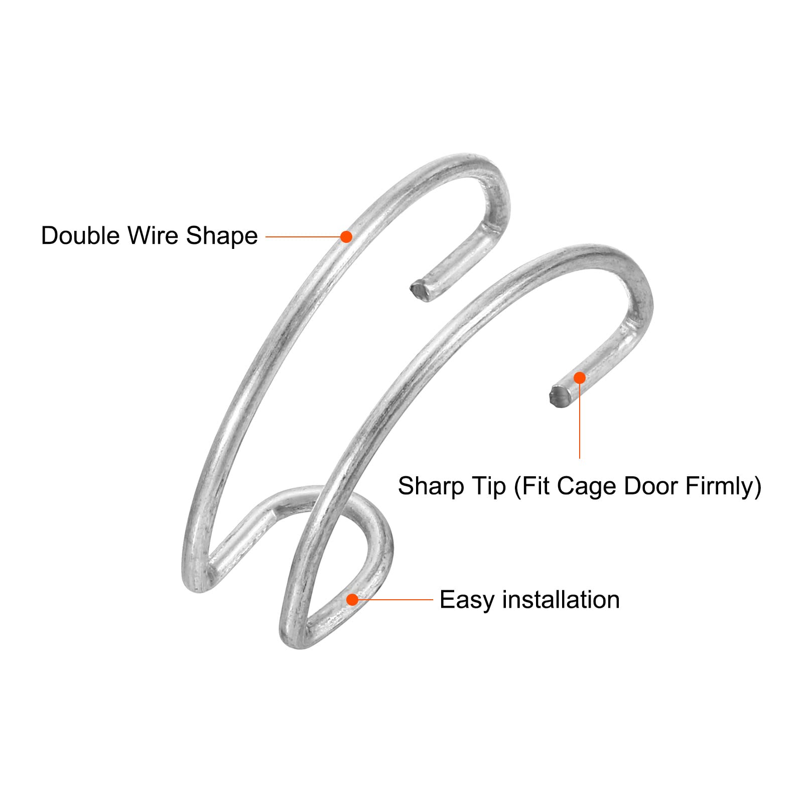 PATIKIL 1.6x0.9 Cage Door Hook, 10Pcs Stainless Steel Durable Double Wire Latch Hook for Locking and Fixing Rabbit Pig Poultry Cage, Silver