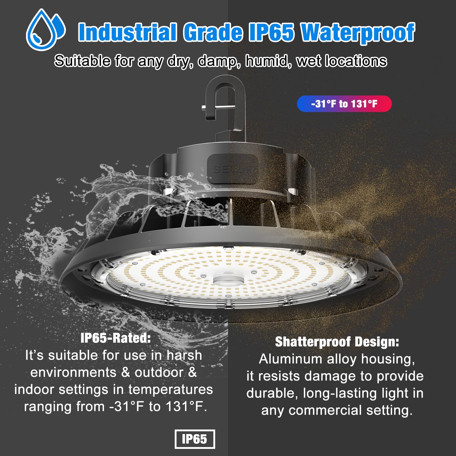 LED High Bay Shop Light 100W 15000LM Super Bright High Bay Lights 5000K, 0-10V Dimmable,US Plug 5' Cable, 100-277V for Garage Barn Warehouse(2 Pack)