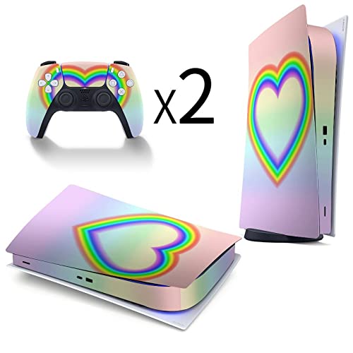 LGBT Flag in Heart Full Protective Skin Cover Design Wrap Decal Sticker Compatible with PS5 Digital Edition Console and Controller