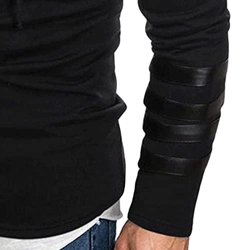 Maiyifu-GJ Men's Casual Drawstring V Neck Hoodies Novelty Patchwork Pullover Hoodie Lightweight Athletic Hooded Sweatshirts (Black,Large)