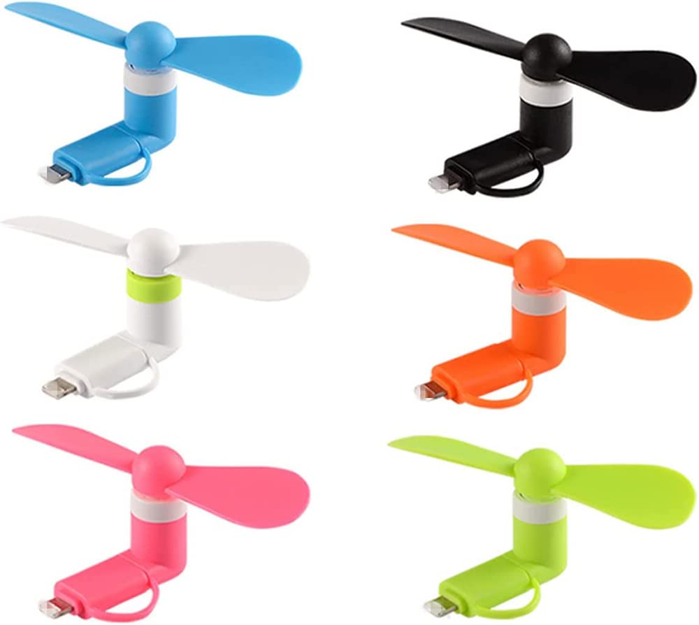 Mini Cell Phone Fan - Colorful and Powerful 2-in-1 Fan for iPhone/iPad/Android Smartphone/Tablet - Cell Phone Summer Accessories - (6-Pack) 3.55''D x 3.55''W x 1.55''H