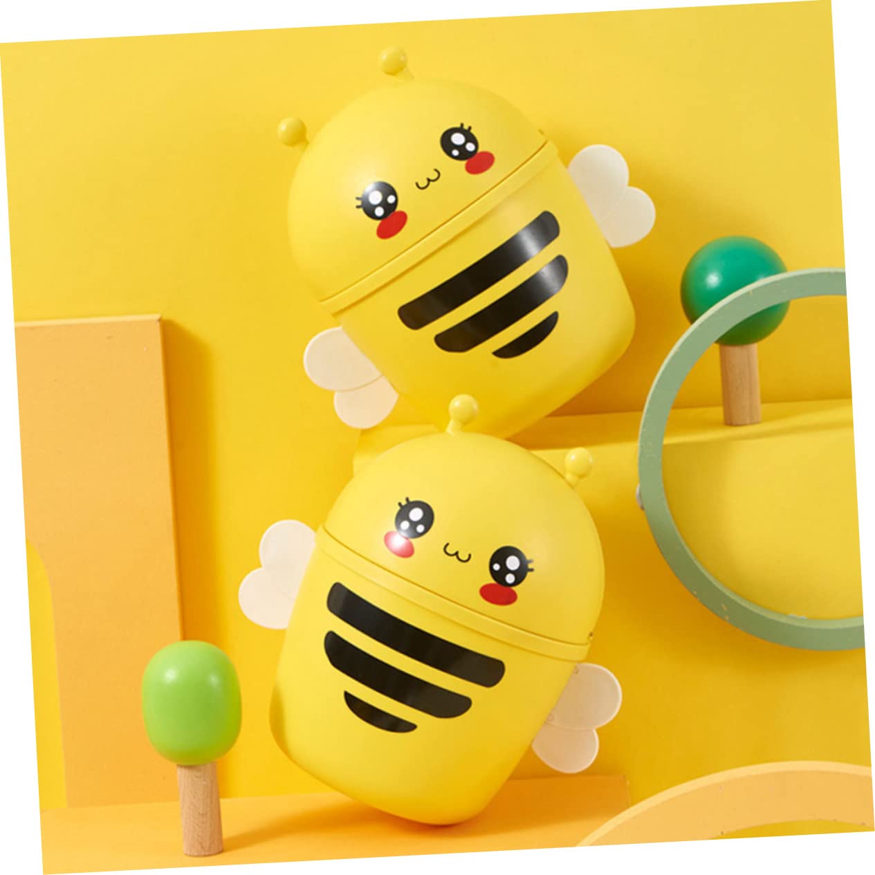 PRETYZOOM Wastepaper Bin 2pcs Bee Mini Garbage Desktop Garbage Bin Honey Trash Can Metal Garbage Can Desktop Honey Containers Desk Garbage Bin Pen Plastic Clamshell Waste Paper Box Small