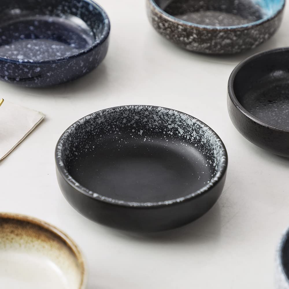 JuneCat 3.3 Inch Soy Sauce Dish Dipping Bowls 2.5oz Side Dishes Small Appetizer Pinch Bowls Set of 6