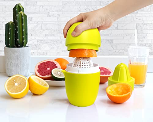Lechin Hand Juicer - Citrus Juicer with Lemon Shape - Hand Lemon Juicer with Two Press Options for Different Fruits (Yellow)