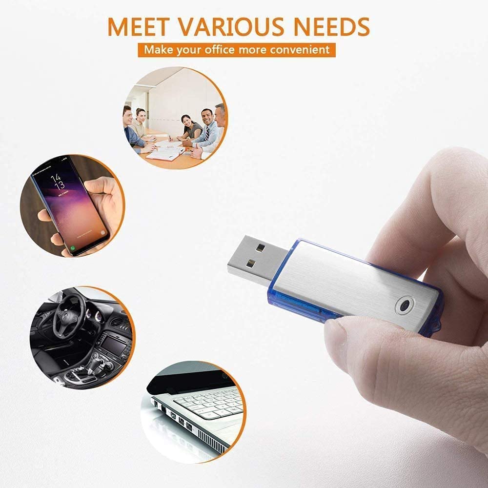 Mini Digital Voice Recorder 16GB USB Flash Drive and Mp3 Function HD Lossless Noise Reduction AI Smart Voice Recorder Flash Drive for Lectures Meetings Interviews and Transfer Files (Blue Edge)