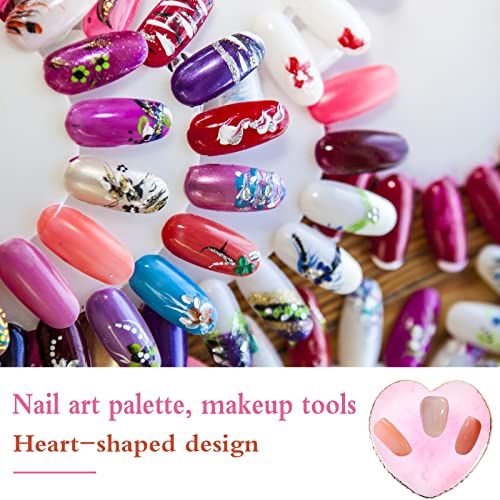 Resin Nail Art Palette Nail Mixing Palette Polish Color Mixing Plate Golden Edge Nail Holder Display Board Heart Shape Cosmetic Mixing Tools (Pink)