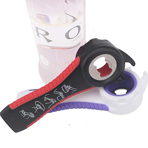 Jar Opener 4&5 in 1 Can Opener Set,Multifunctional Can Opener Kitchen Gadgets,Bottle Opener Kit with Silicone Handle Openers for Arthritic Hand&rubber Jar Opener for Week Hands (Red)
