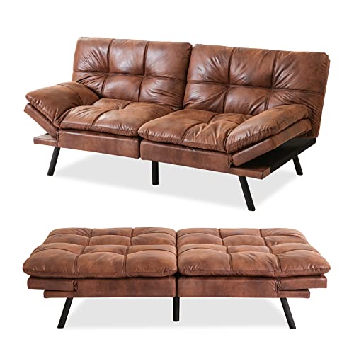 Opoiar, Memory Foam Loveseat, Modern Sleeper Couch Futon Sofa Bed, 71"X33"X31.5", Brown