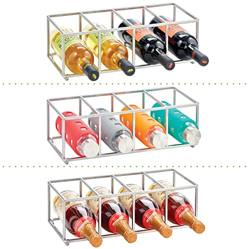 mDesign Stackable, Metal Geometric Free-Standing Water Bottle and Wine Rack Storage Organizer for Kitchen Countertops, Pantry, Fridge - Holds 8 Bottles - 2 Pack - Chrome