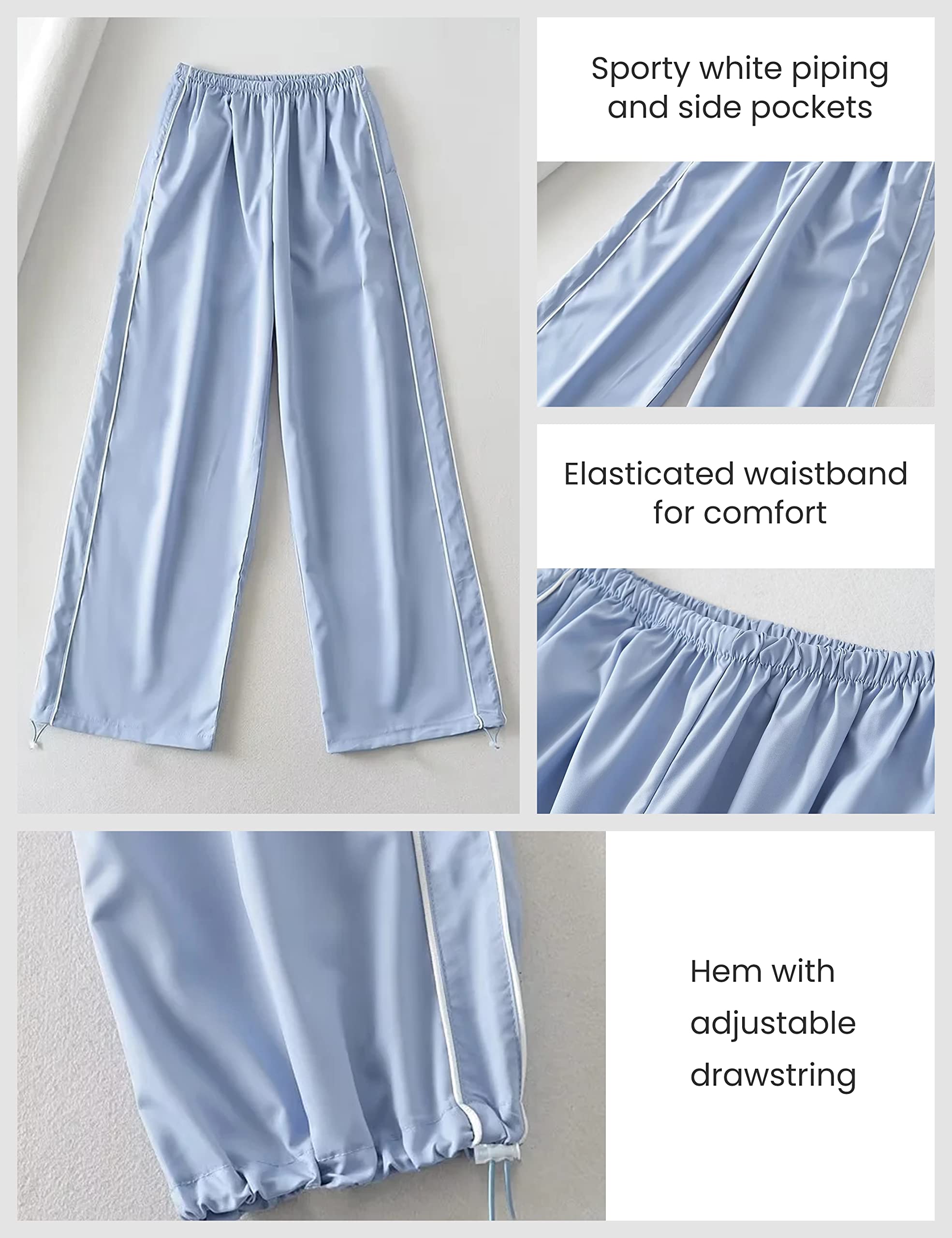 Lianlive Womens Parachute Pants Wide Leg Baggy Y2K Track Pants for Women (LightBlue-M)