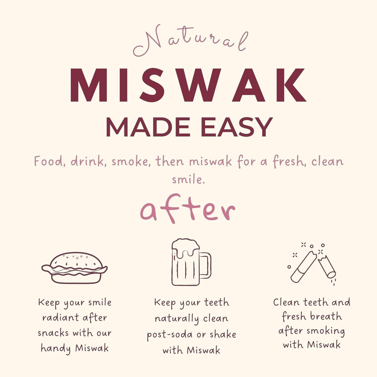 Miswak Sticks for Teeth, Natural Toothbrush, No Toothpaste Needed, Miswak Toothbrush Stick also known as Siwak Chew Sticks for Humans, Meswak, مسواك