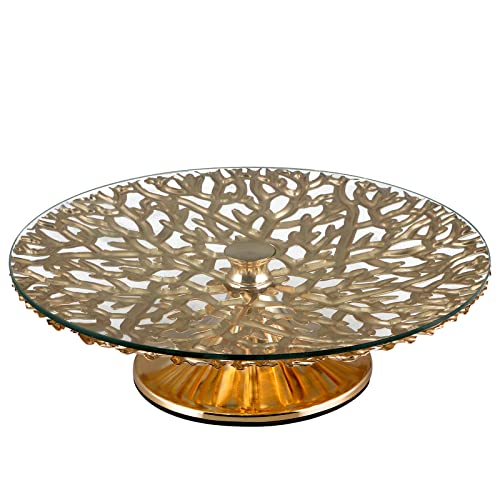 MDLUU Glass Cake Stand 11.6 inch, Cake Platter Pedestal, Dessert Server Display for Wedding, Party, Birthday(Metal Branches Pattern)