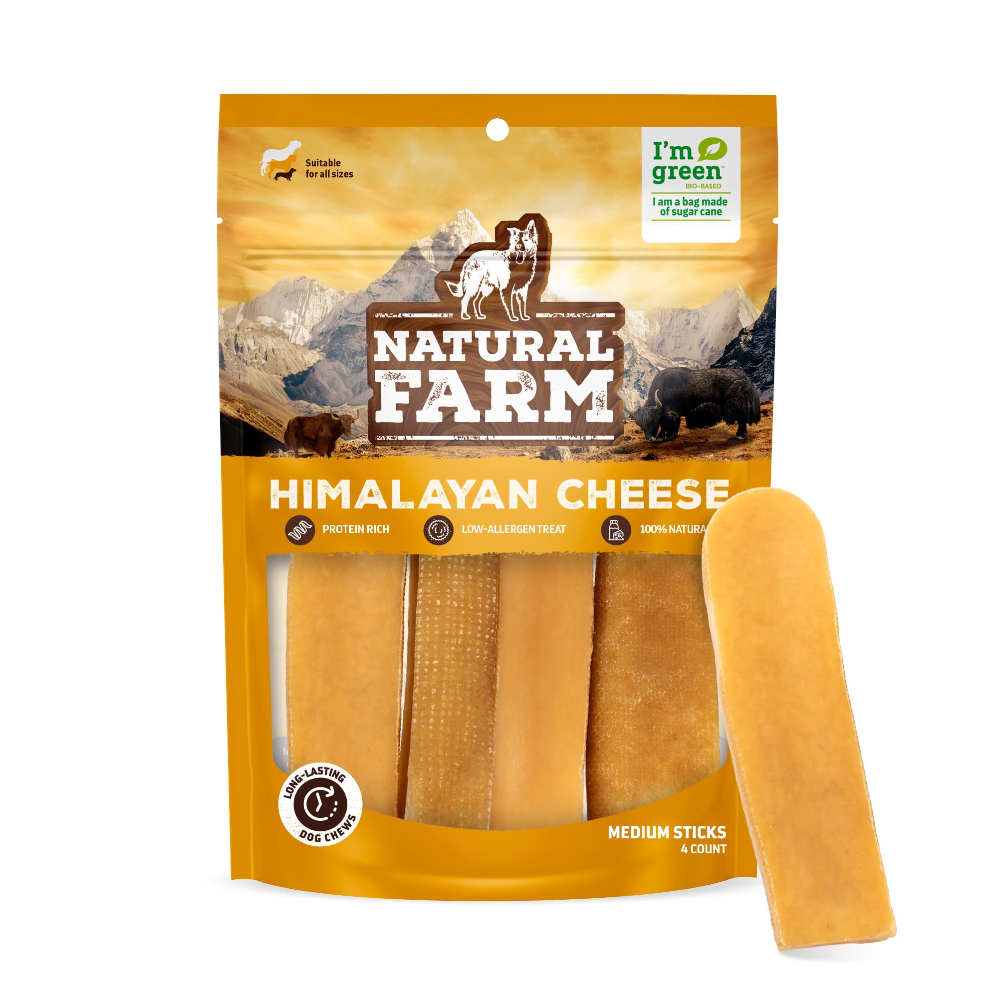 Natural Farm Himalayan Yak Cheese, Protein-Rich, Low-Allergen, Lactose-Free, Gluten-Free, 100% Natural - Small, 4 Pack