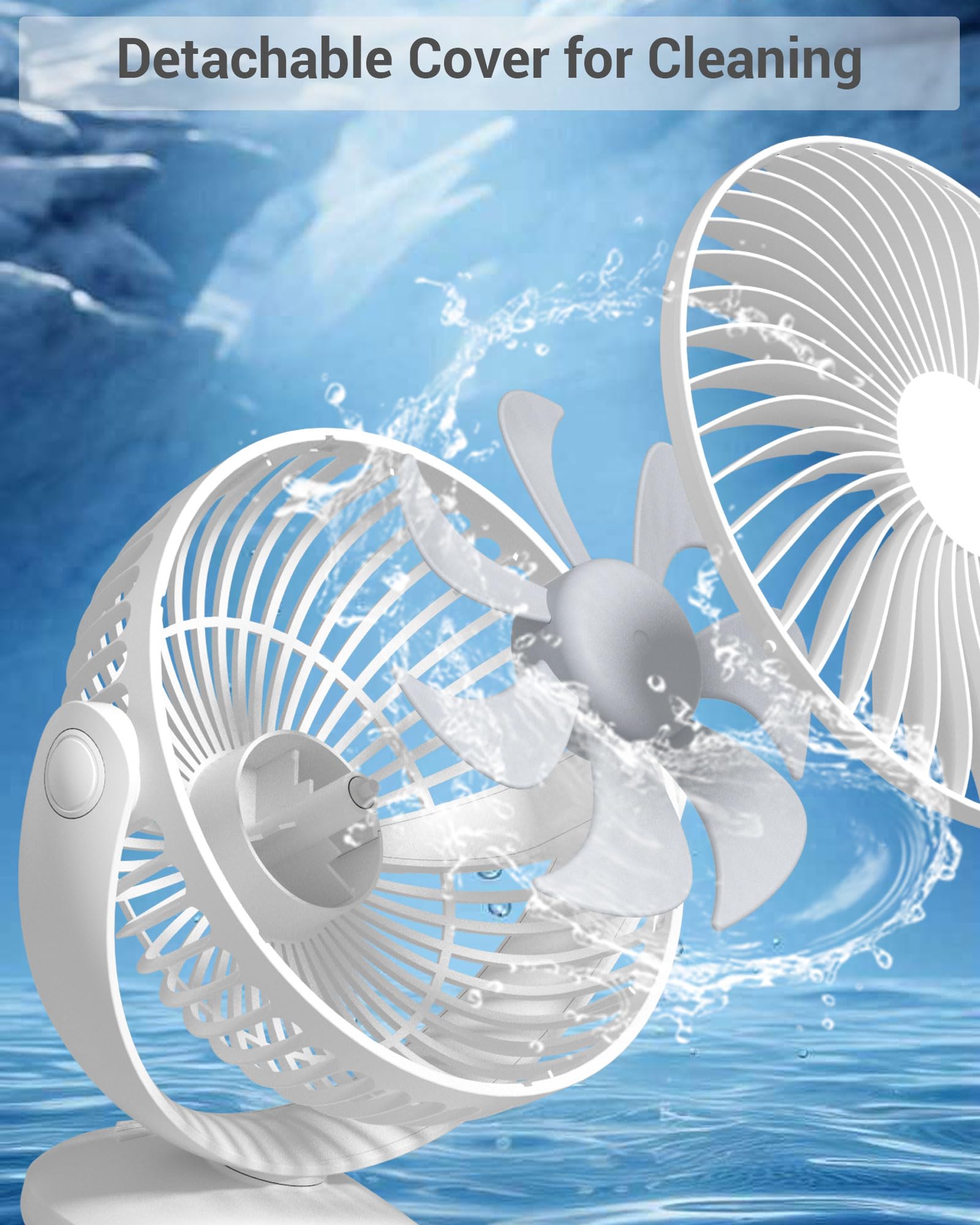 Portable Clip on Fan, Oscillating & 120° Rotate Battery Operated Stroller Fan, 4 Speed Quiet Mini Personal Desk Fan, USB Rechargeable Fan for Outdoor Camping Golf Cart Stroller Home Office White
