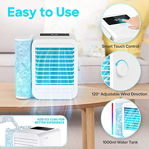 Portable Air Conditioner Fan: Evaporative Mini Air Cooler with ๐ณ ๐๐ผ๐น๐ผ๐ฟ๐, USB Personal Air Cooler Desktop Cooling Fan with ๐ญ๐ฌ๐ฌ๐ฌ๐บ๐น ๐๐ฎ๐ฟ๐ด๐ฒ ๐ช๐ฎ๐๐ฒ๐ฟ ๐ง๐ฎ๐ป๐ธ for Room Office Home