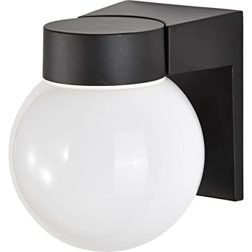 Nuvo Lighting SF77/140 Utility Fixture Die Cast Aluminum Durable Outdoor Wall Mount Porch and Patio Light with White Glass Globe, Black