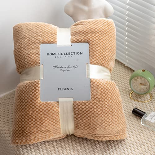 Qidordour Throw Blankets, Checkered Blanket, 60x80 Inch Flannel Fleece Jacquard Bed Throw, 310GSM Soft Microfiber Plush Fuzzy Cozy Luxury Bed Blanket for Couch, Sofa, Bedroom, Travel, Camping, Camel