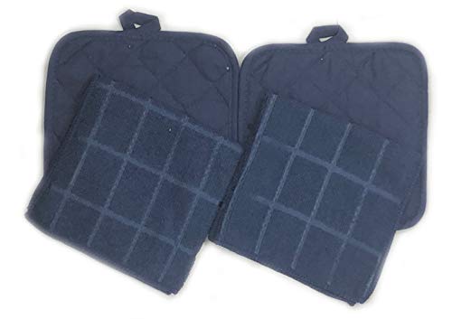 Home Collection 8 Piece Kitchen Towel Set with Dish Cloths, Pot Holders, and Oven Mitt Bundle (Blue)
