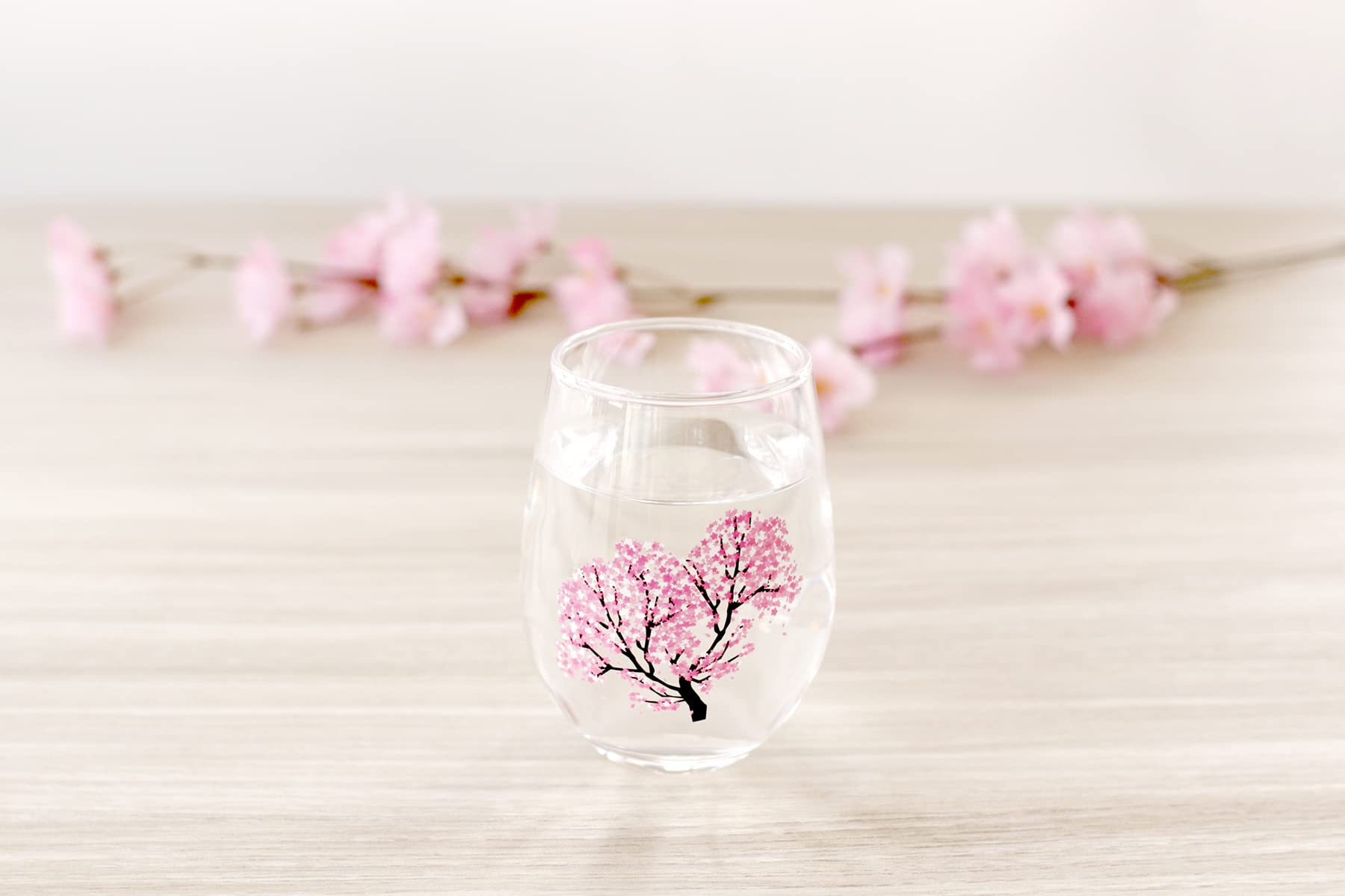 Japanese Sakura Cherry Blossom Color Changing Glass Cups (Pair) Magical Blooming Wine Glasses