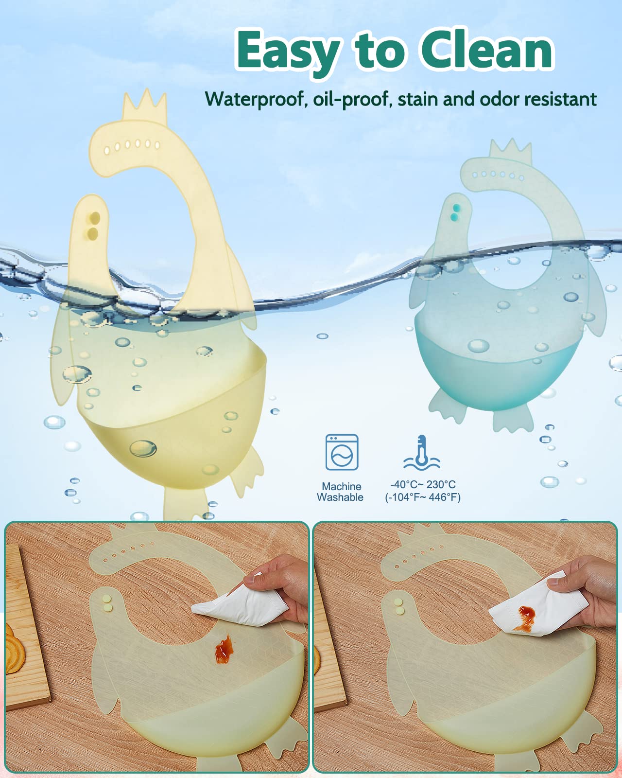 Lictin Silicone Bibs for Babies and Toddlers - 3 Pack Ultra-Thin Lightweight Silicone Baby Bibs for Boy and Girl, Unisex, Waterproof Feeding Bibs Adjustable Soft (6-36 Months)